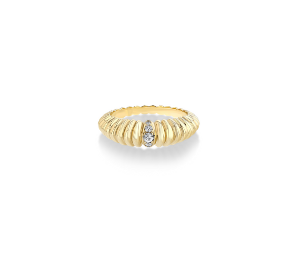 FLUTED CRESCENT RING WITH SINGLE PAVÉ STRIPE – jaimiegellerjewelry