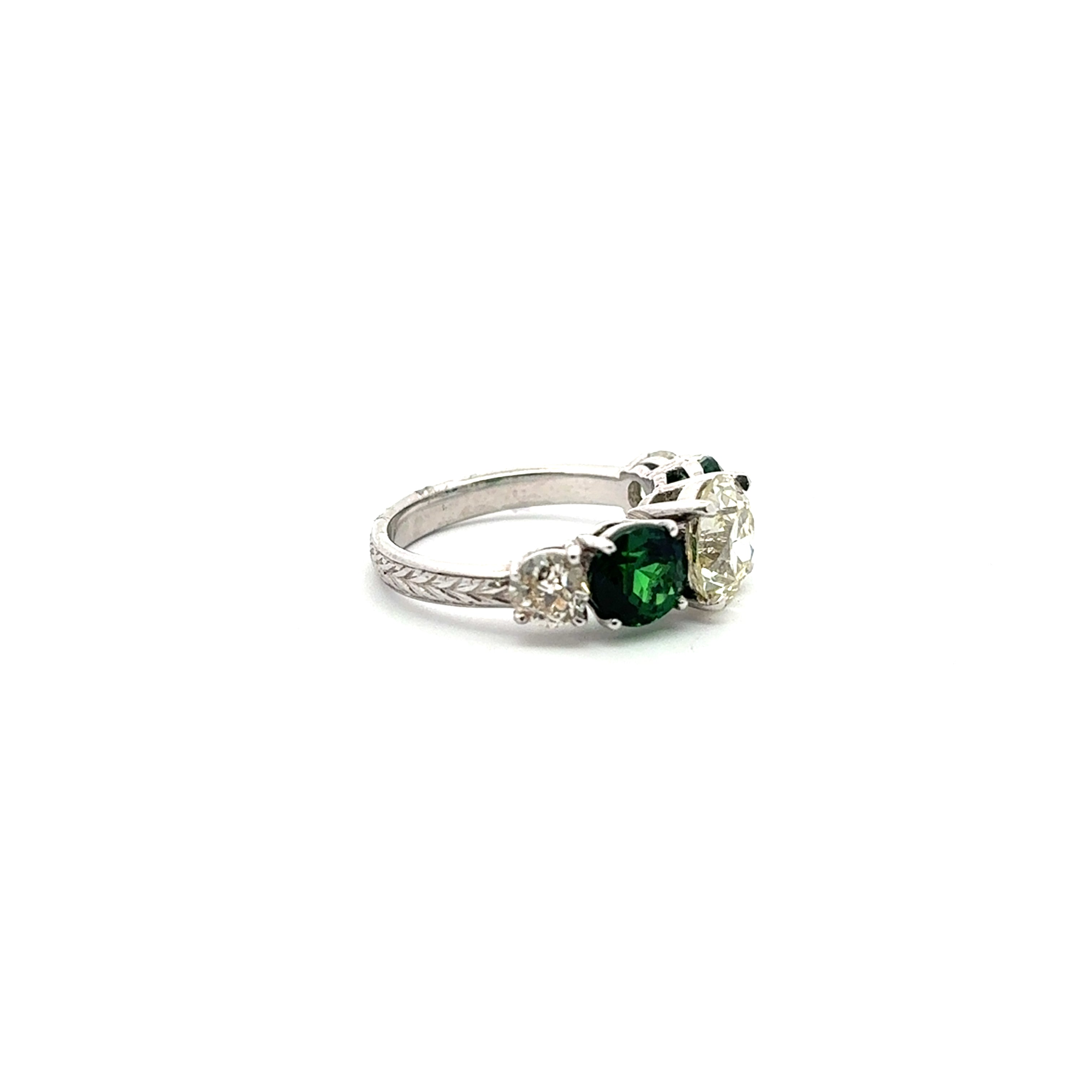 Vintage Old European Diamond and Tsavorite Platinum Five Stone Ring