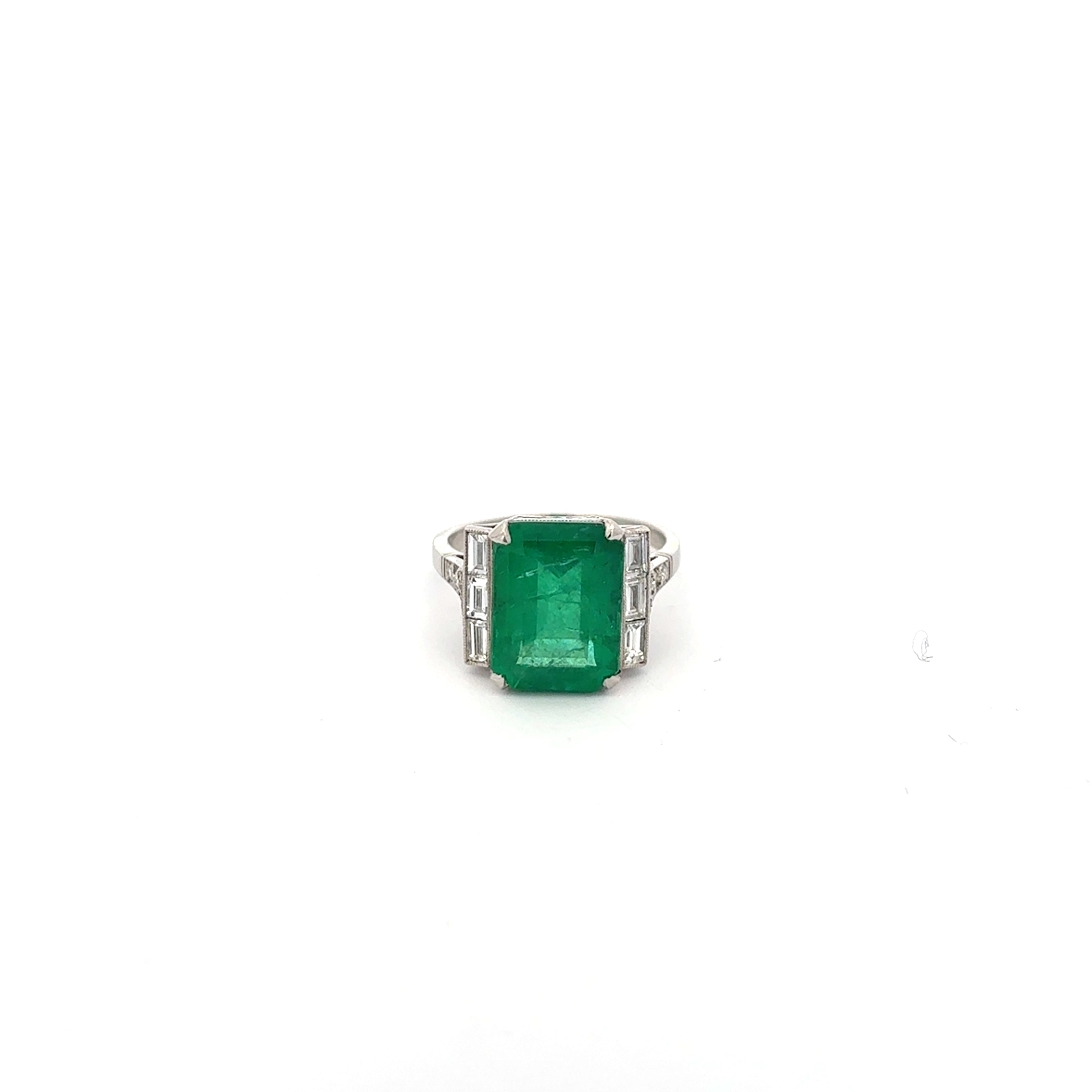 Emerald and Diamond Platinum Handmade Ring