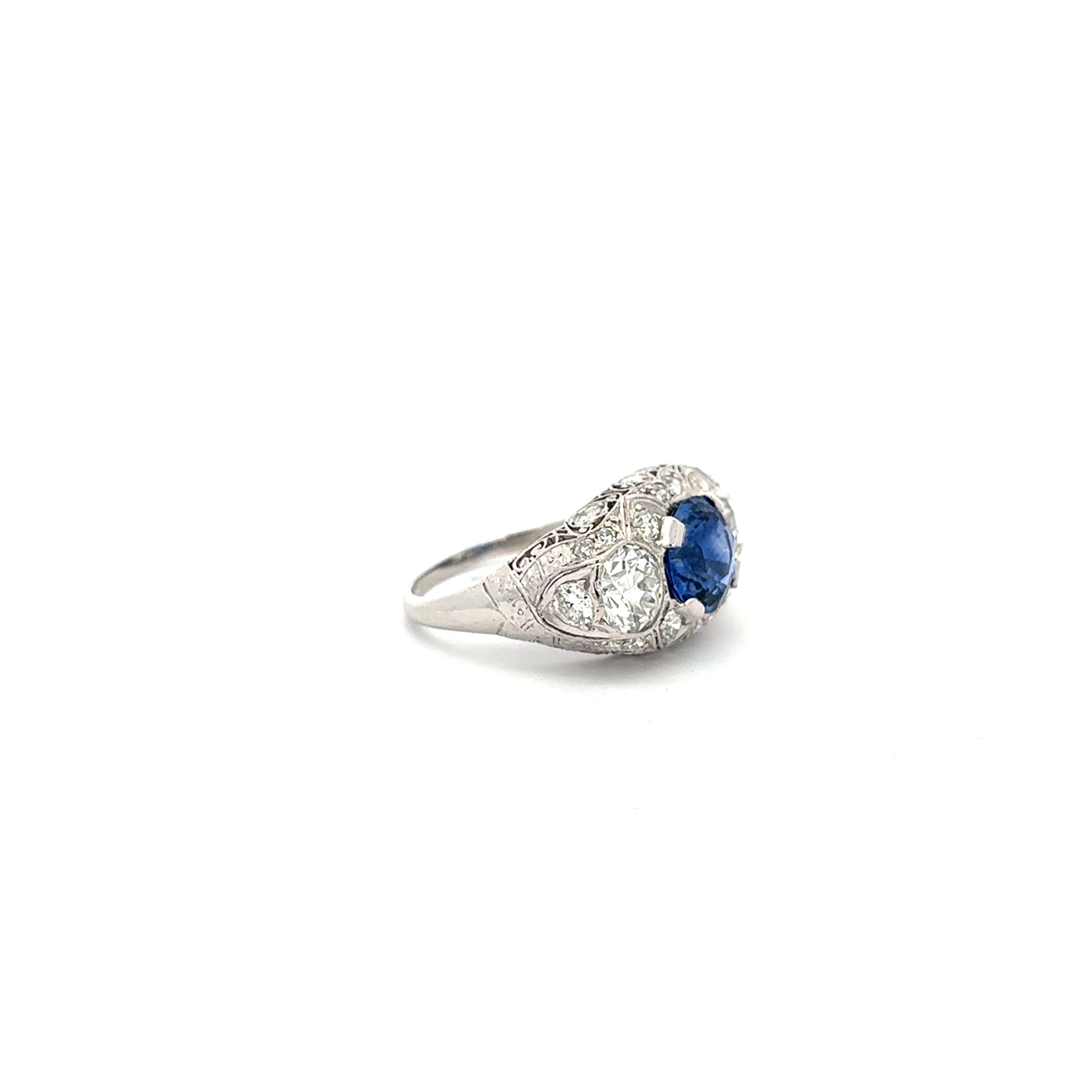 Vintage Art Deco Sapphire and Diamond Platinum Ring