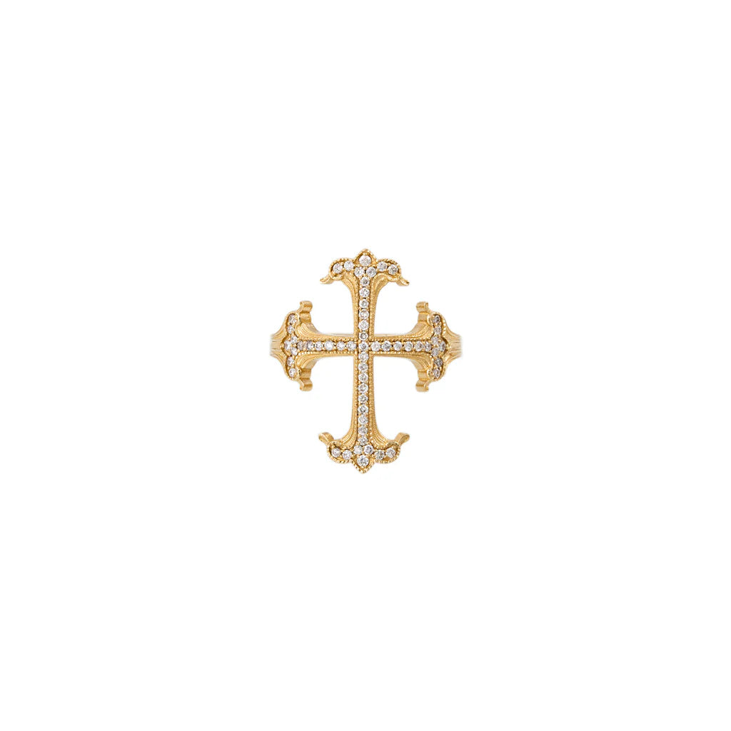 Large Pave Diamond Gothic Cross Ring