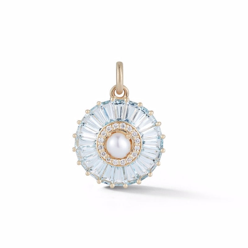 14K Gold Aquamarine Diamond & Pearl Emily Charm