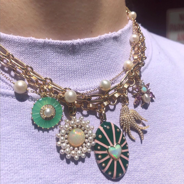 14K Gold Chrysoprase Diamond & Pearl Emily Charm – jaimiegellerjewelry